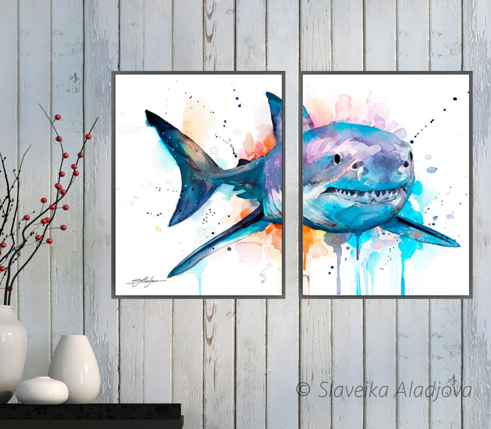 Great White Shark Watercolor Painting Print by Slaveika Aladjova, Art ...