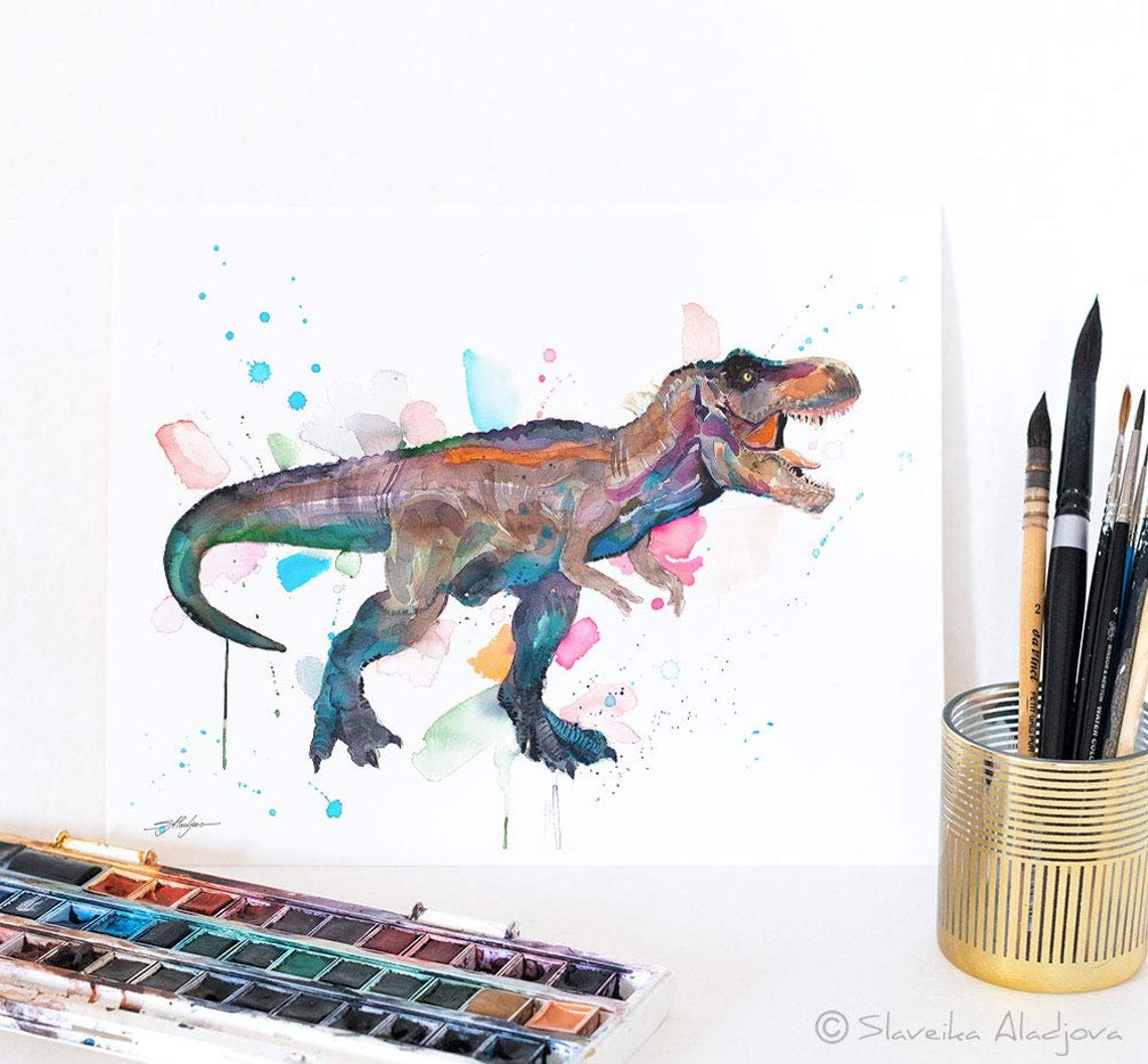 Tyrannosaurus Rex, T Rex Dinosaur Watercolor Painting Print 8x10 Inches ...
