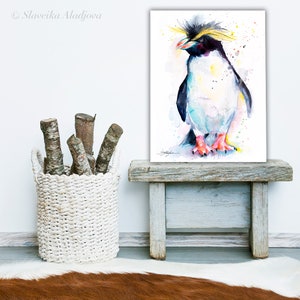 Rockhopper Penguin Watercolor Painting Print by Slaveika Aladjova ...