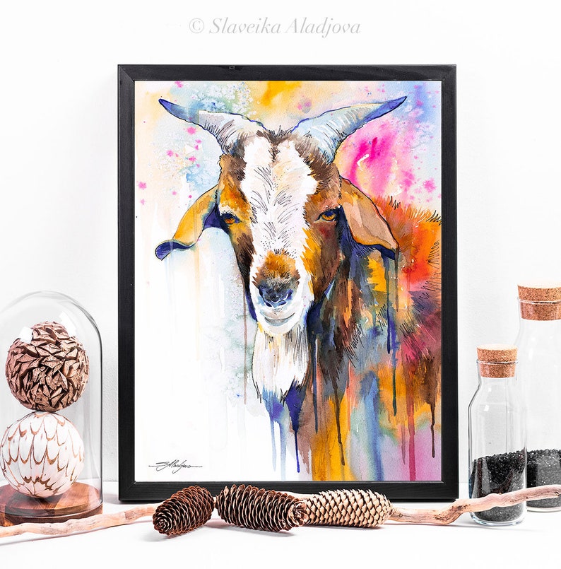 Goat Watercolor Painting Print by Slaveika Aladjova, Goat, Art, Animal ...