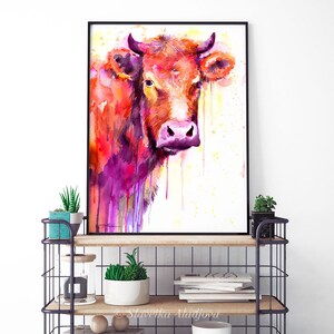 Red Cow Watercolor Painting Print by Slaveika Aladjova, Art, Animal ...