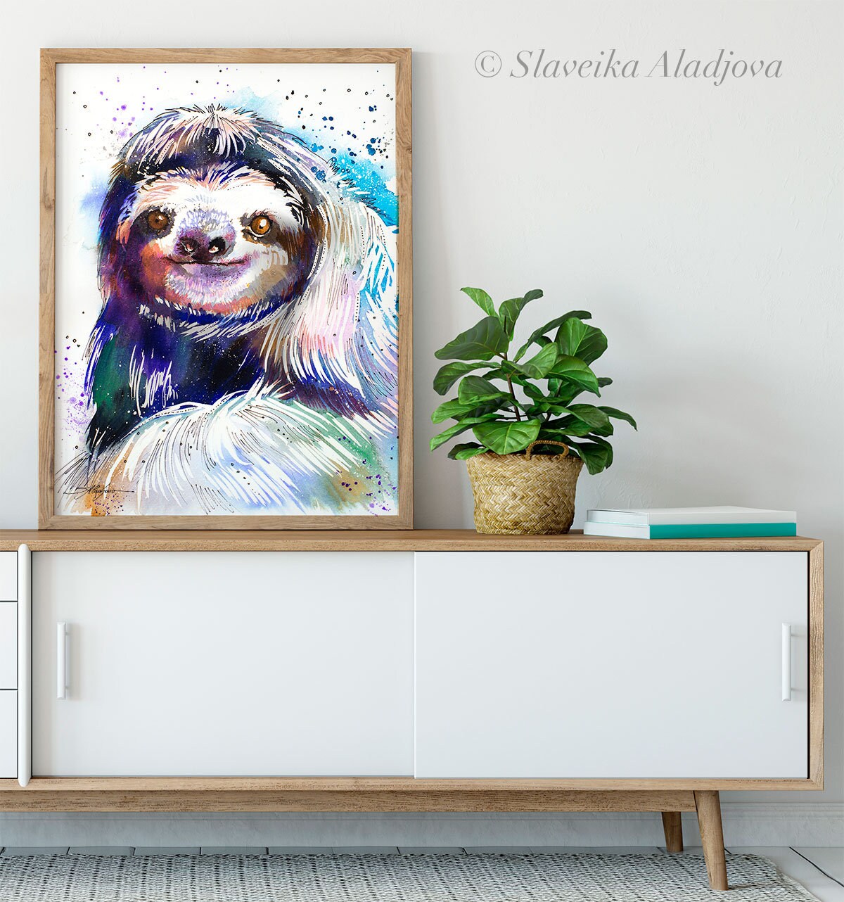 Three-toed Sloth Watercolor Painting Print by Slaveika Aladjova, Art ...
