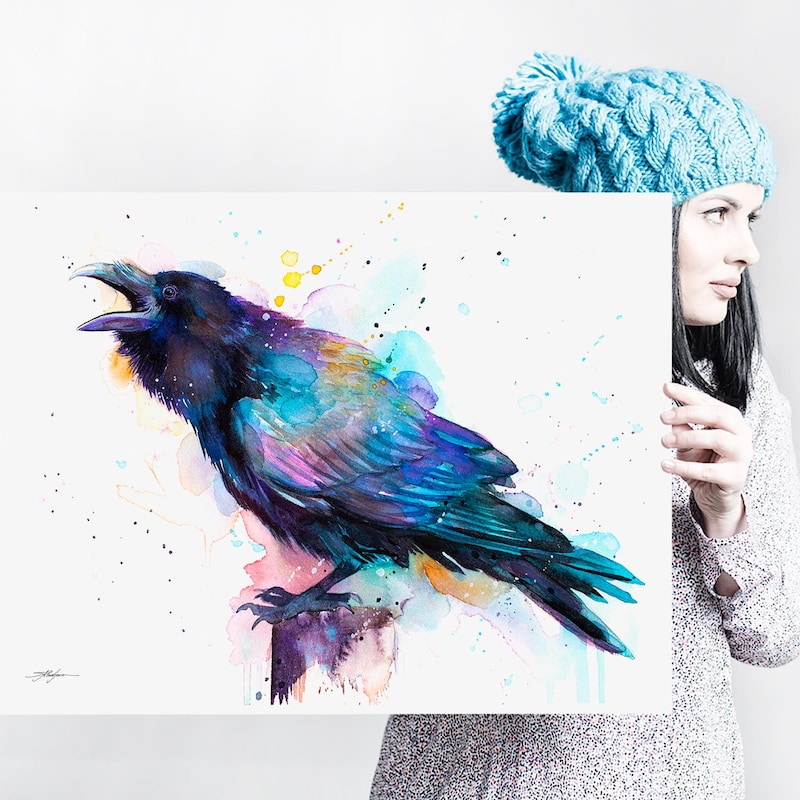 Raven Watercolor - Etsy