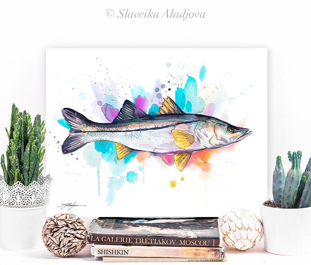 Common Snook Watercolor Painting Print by Slaveika Aladjova, Animal ...