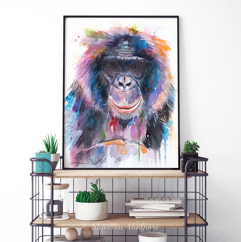 Bonobo Pygmy Chimpanzee Monkey Watercolor Painting Print by - Etsy