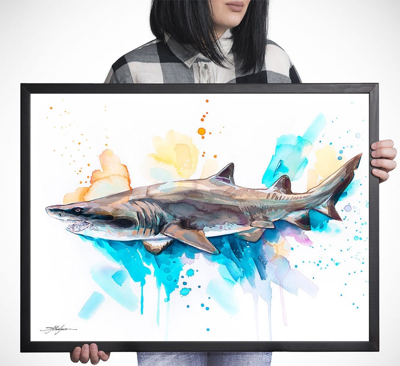 Sand Tiger Shark Watercolor Painting Print by Slaveika | Etsy
