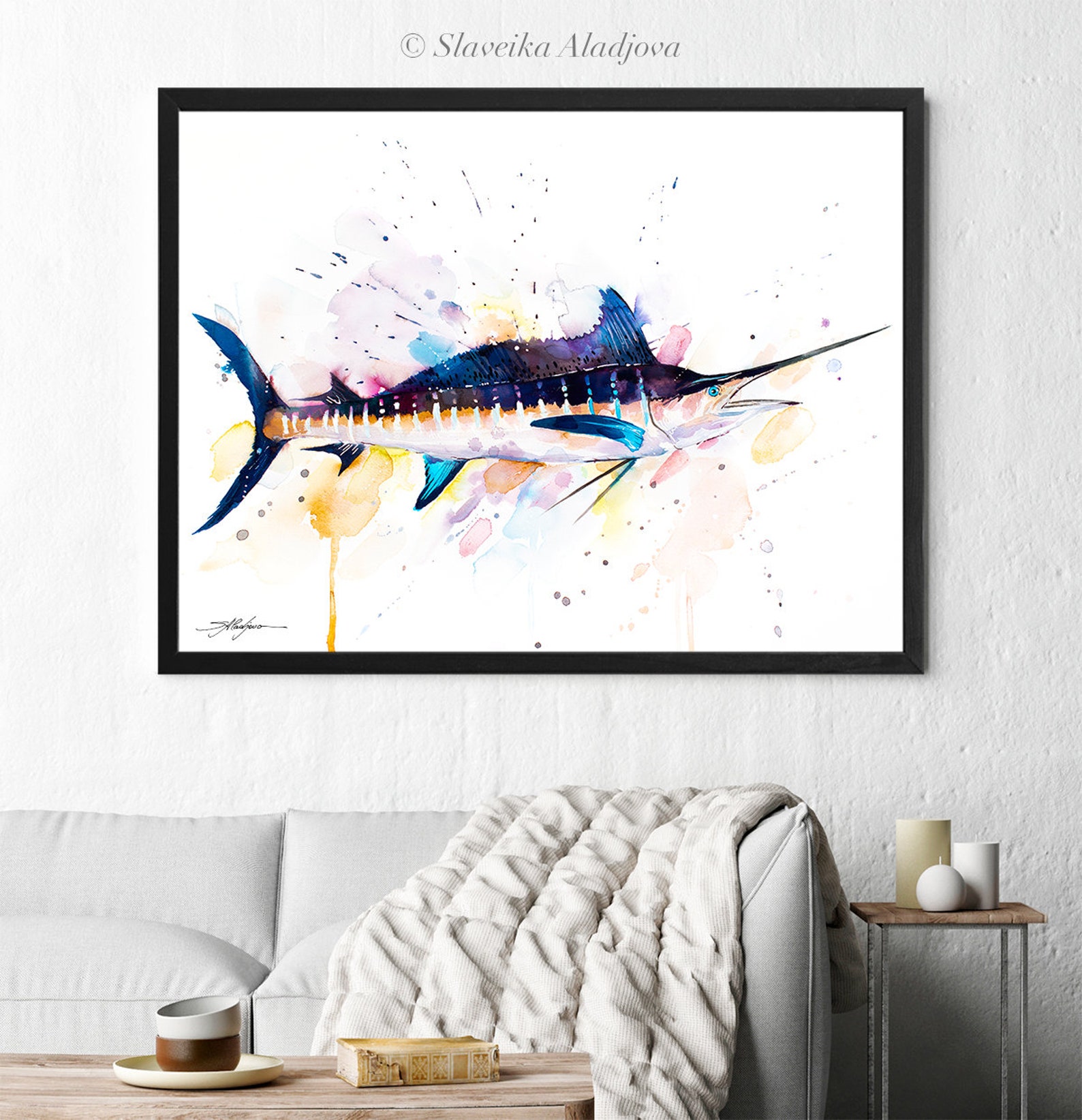 Atlantic Blue Marlin Watercolor Painting Print by Slaveika | Etsy
