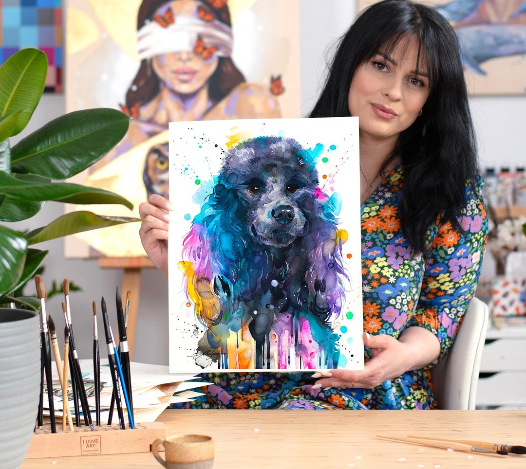 Poodle Dog Watercolor Painting Print by Slaveika Aladjova, Art ...
