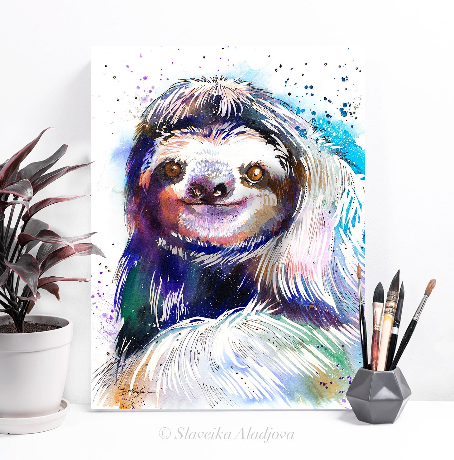 Three-toed Sloth Watercolor Painting Print by Slaveika - Etsy Australia