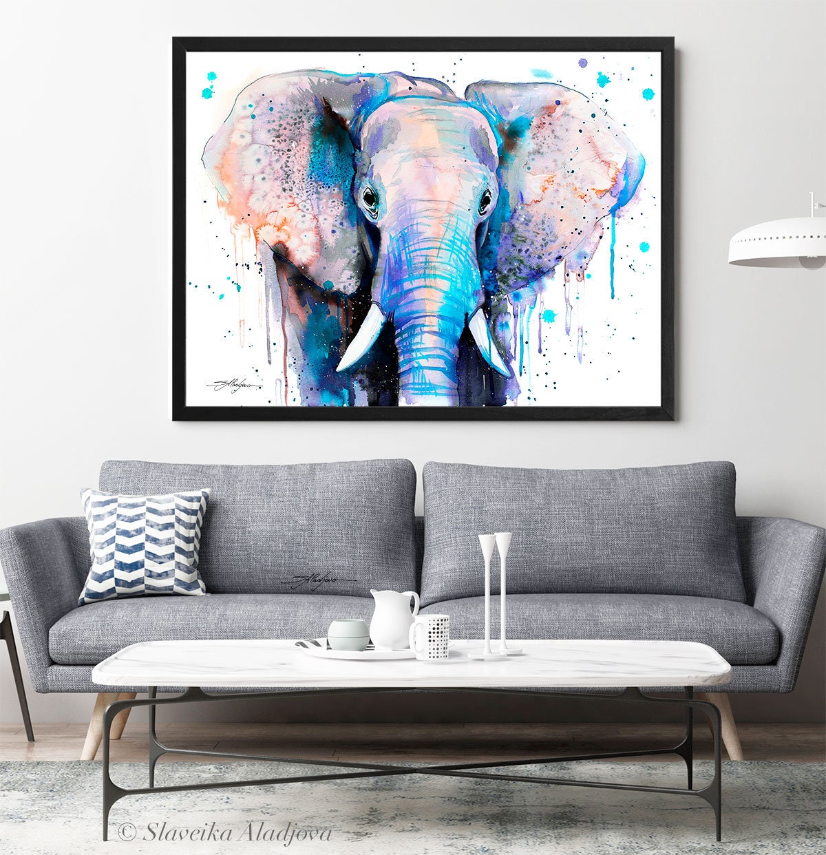 Blue Elephant Head Watercolor Painting Print by Slaveika Aladjova, Art ...