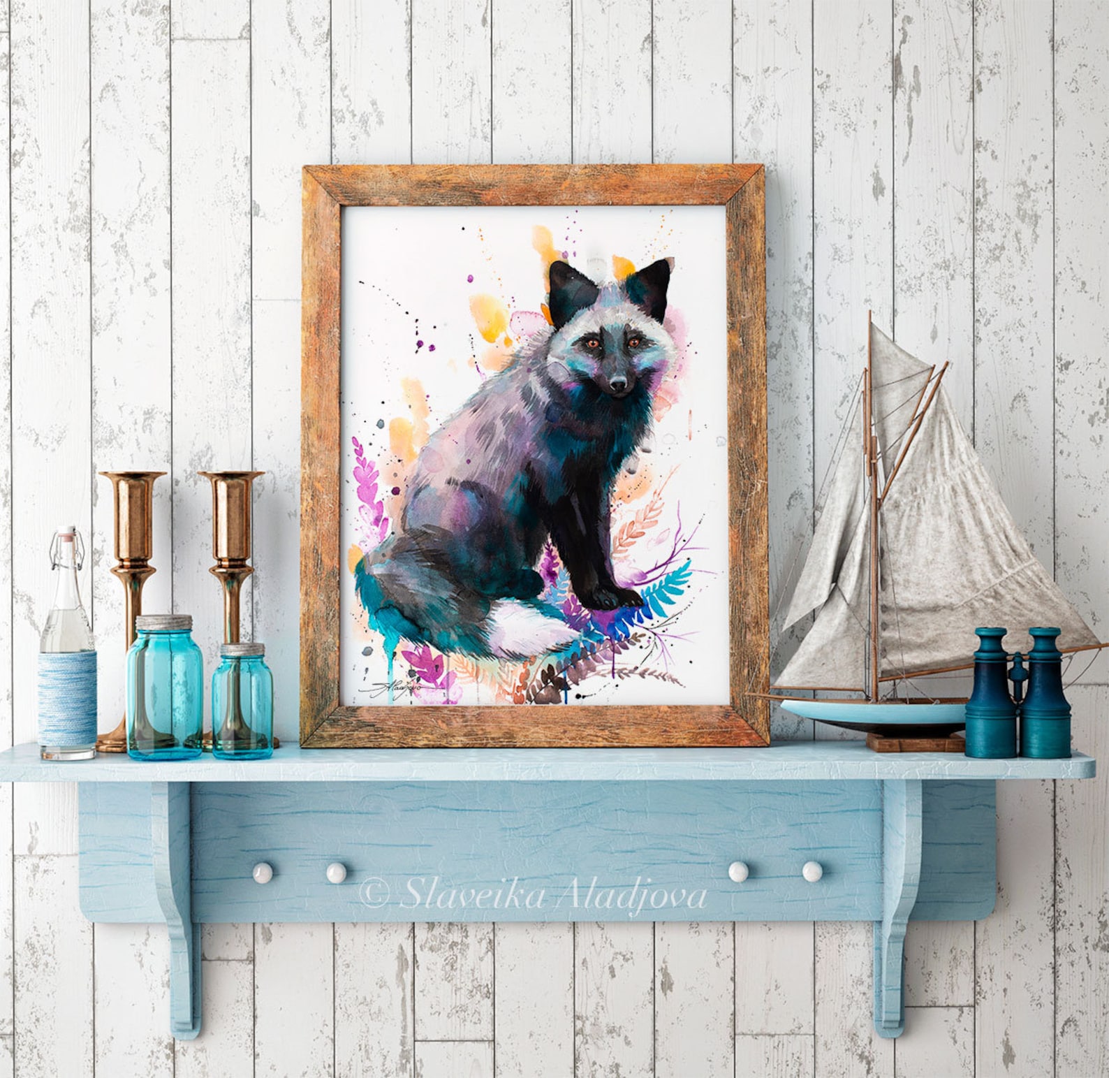 Silver Fox Watercolor Painting Print by Slaveika Aladjova, Art, Animal ...