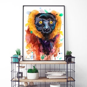 Red Ruffed Lemur Watercolor Painting Print by Slaveika Aladjova, Art ...