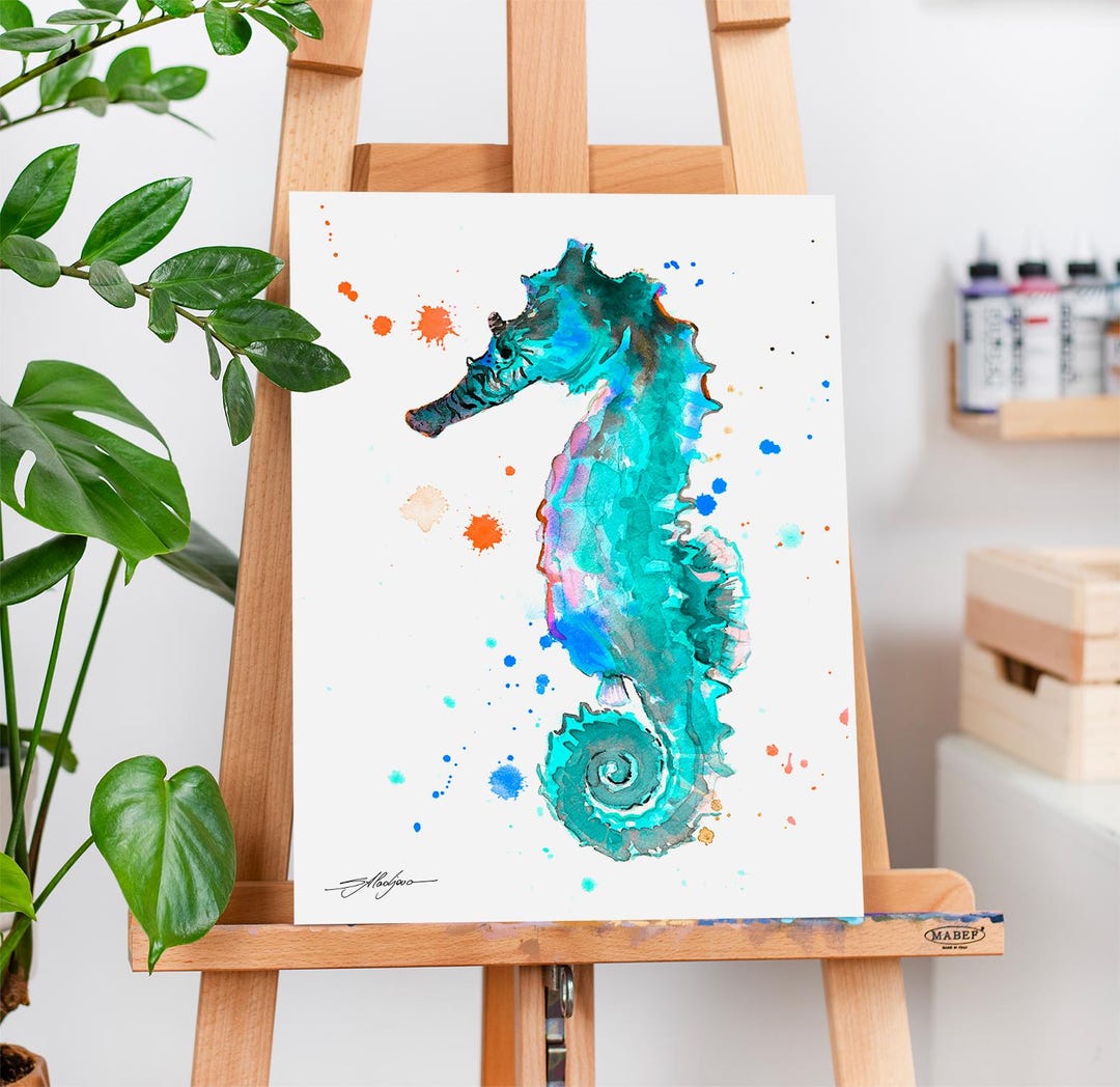 Blue Seahorse Watercolor Painting Print by Slaveika Aladjova, Art ...