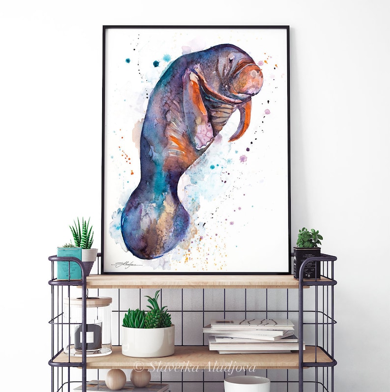 Manatee Watercolor Painting Print by Slaveika Aladjova Art - Etsy