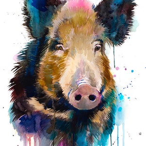Wild Boar Watercolor Painting Print by Slaveika Aladjova, Art, Animal ...