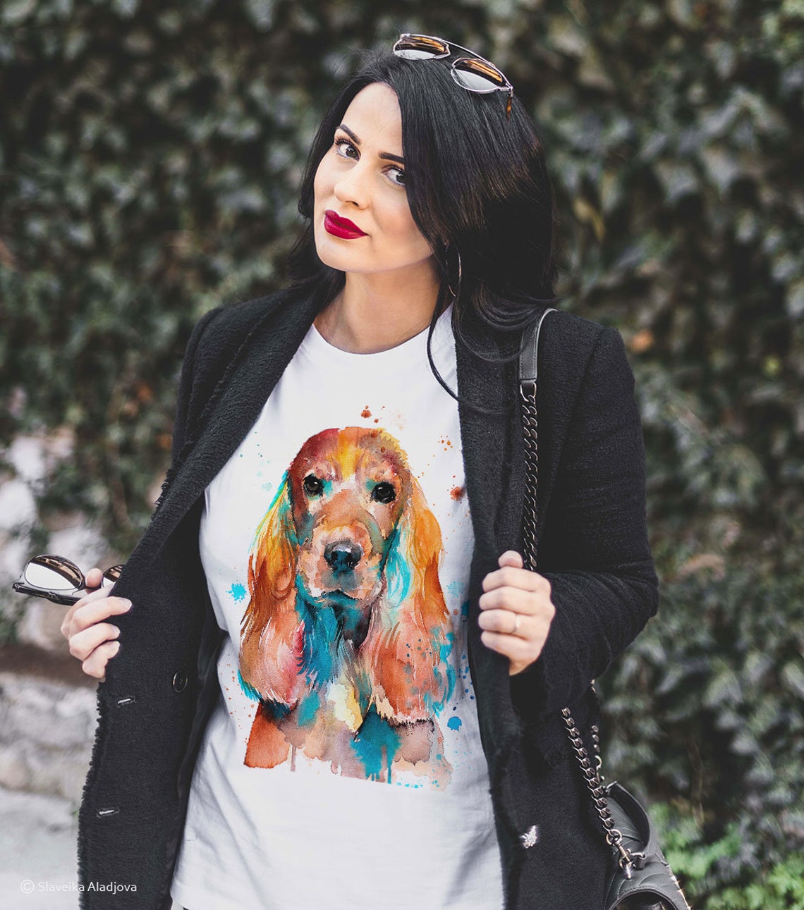 English Cocker Spaniel Watercolor Ladies' T-shirt, Women's Tees, Teen ...