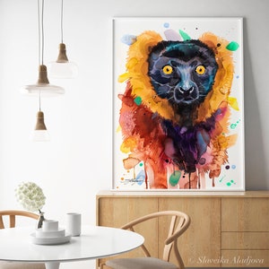 Red Ruffed Lemur Watercolor Painting Print by Slaveika Aladjova, Art ...