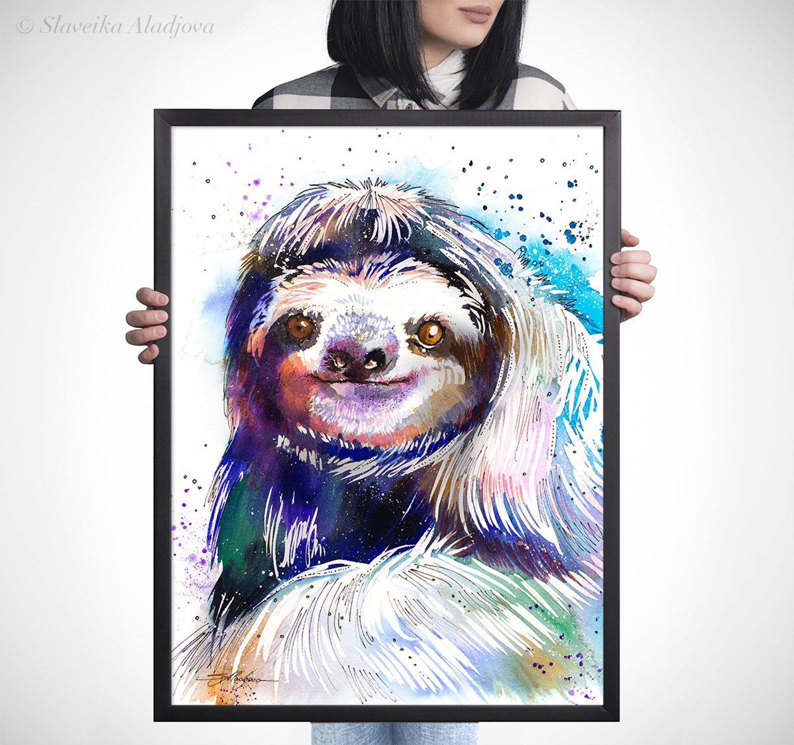 Three-toed Sloth Watercolor Painting Print by Slaveika Aladjova, Art ...