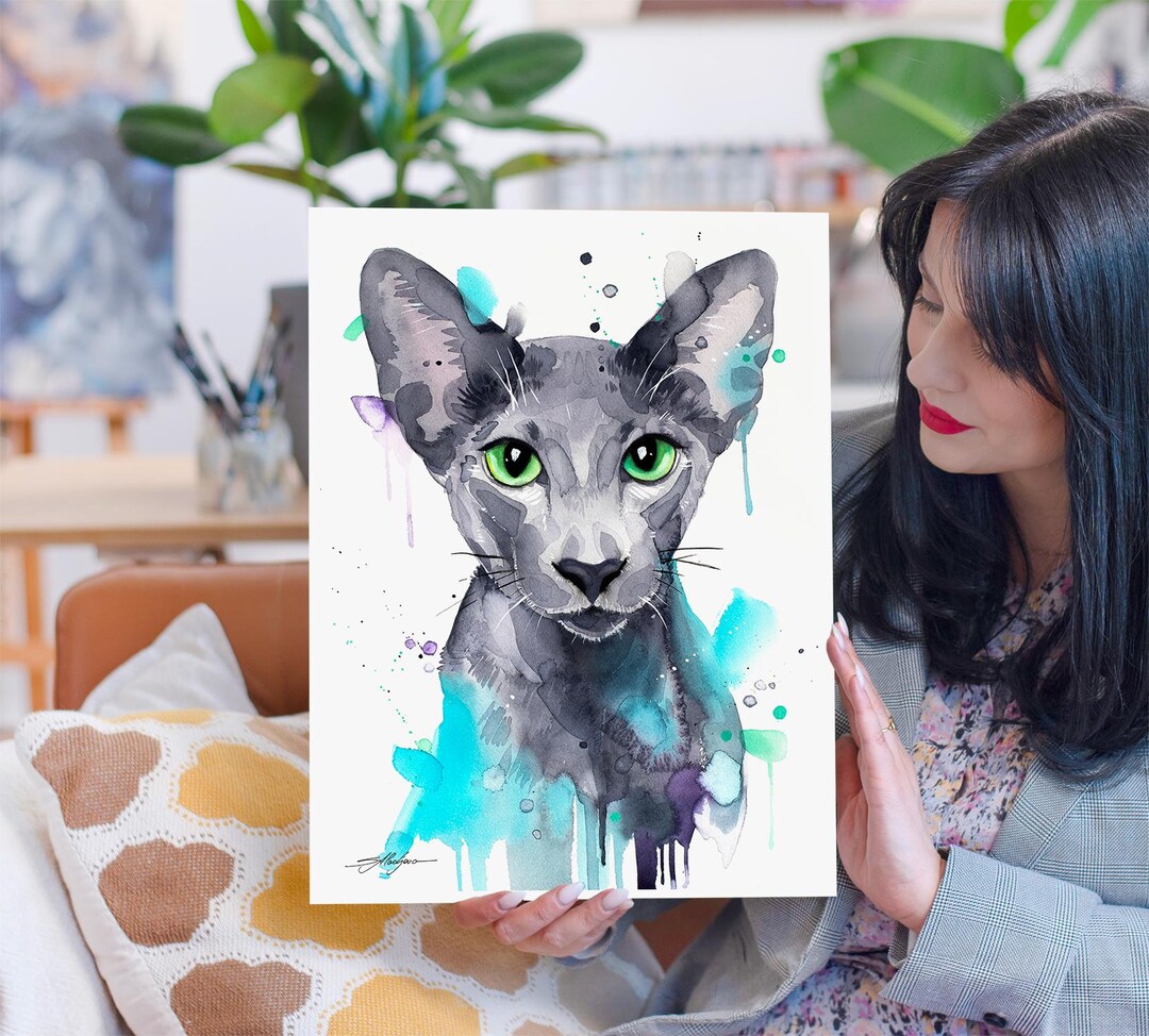 Oriental Shorthair Cat Watercolor Painting Print by Slaveika Aladjova ...