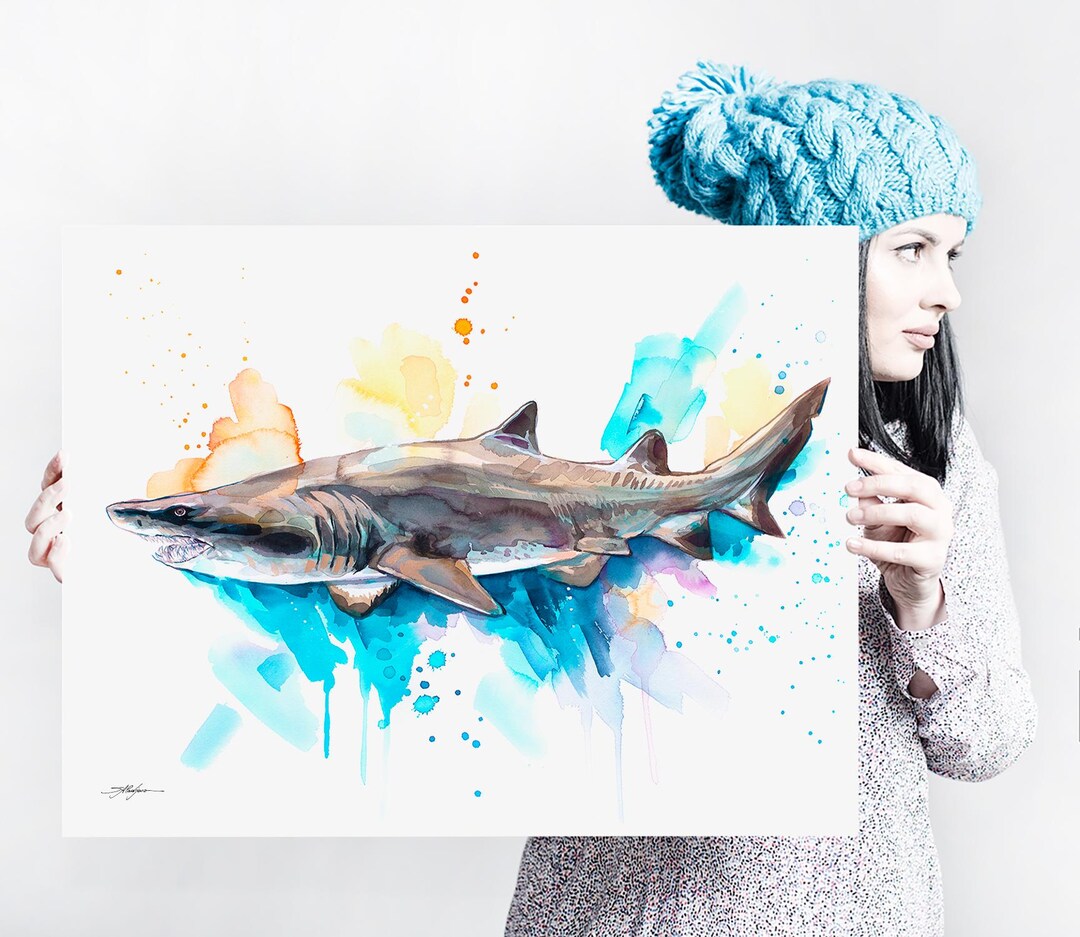 Sand Tiger Shark Watercolor Painting Print by Slaveika Aladjova, Art ...