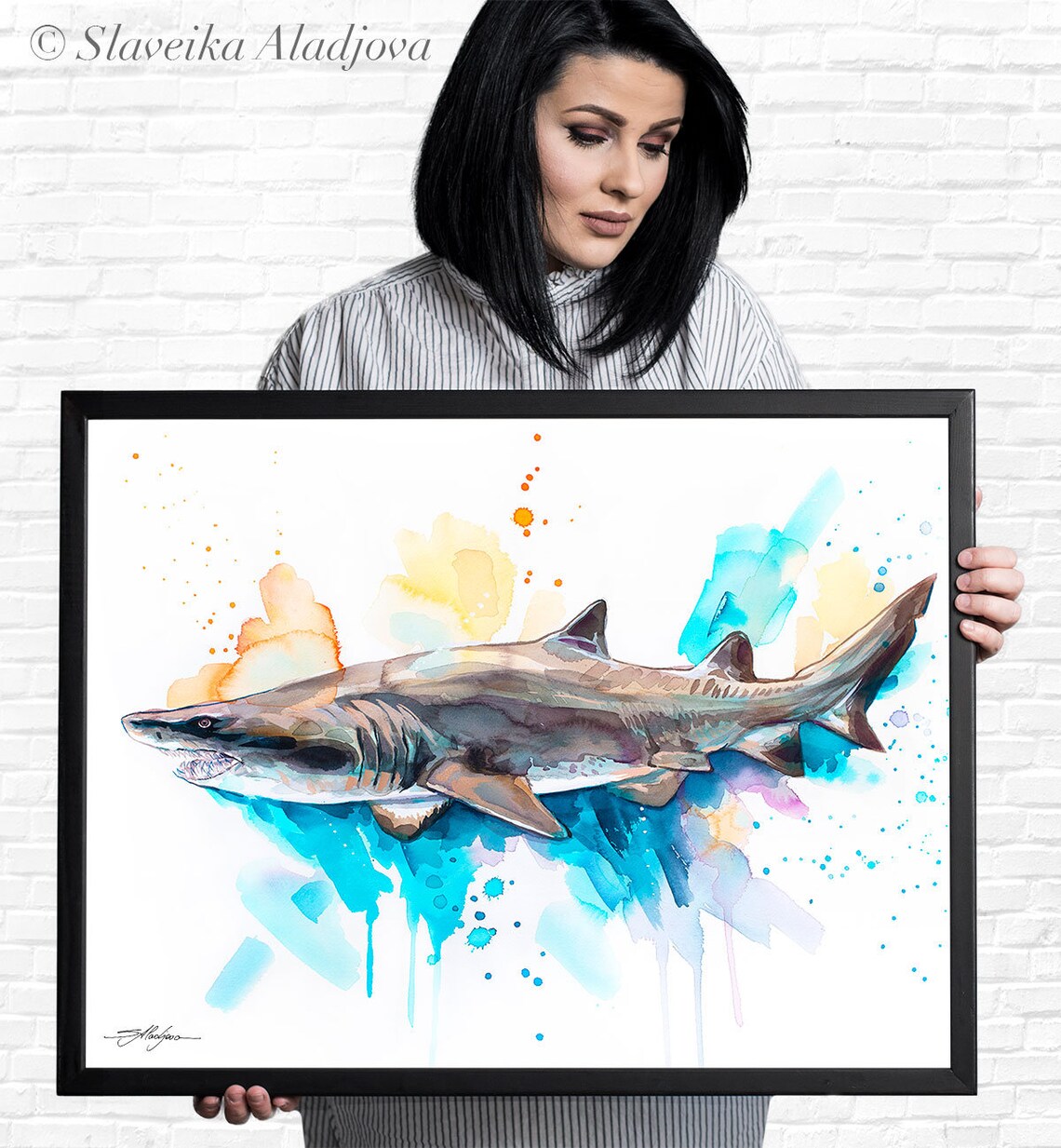 Sand Tiger Shark Watercolor Painting Print by Slaveika - Etsy