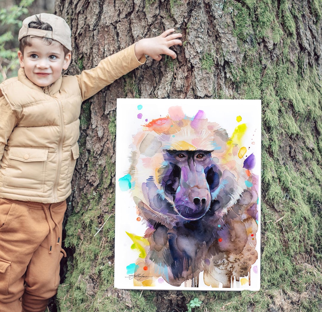 Baboon, Monkey Watercolor Painting Print by Slaveika Aladjova, Art ...