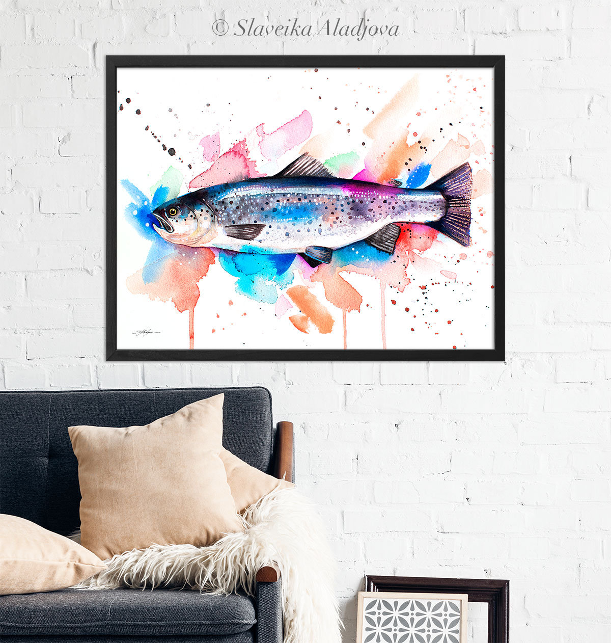 Atlantic Salmon Watercolor Painting Print by Slaveika | Etsy