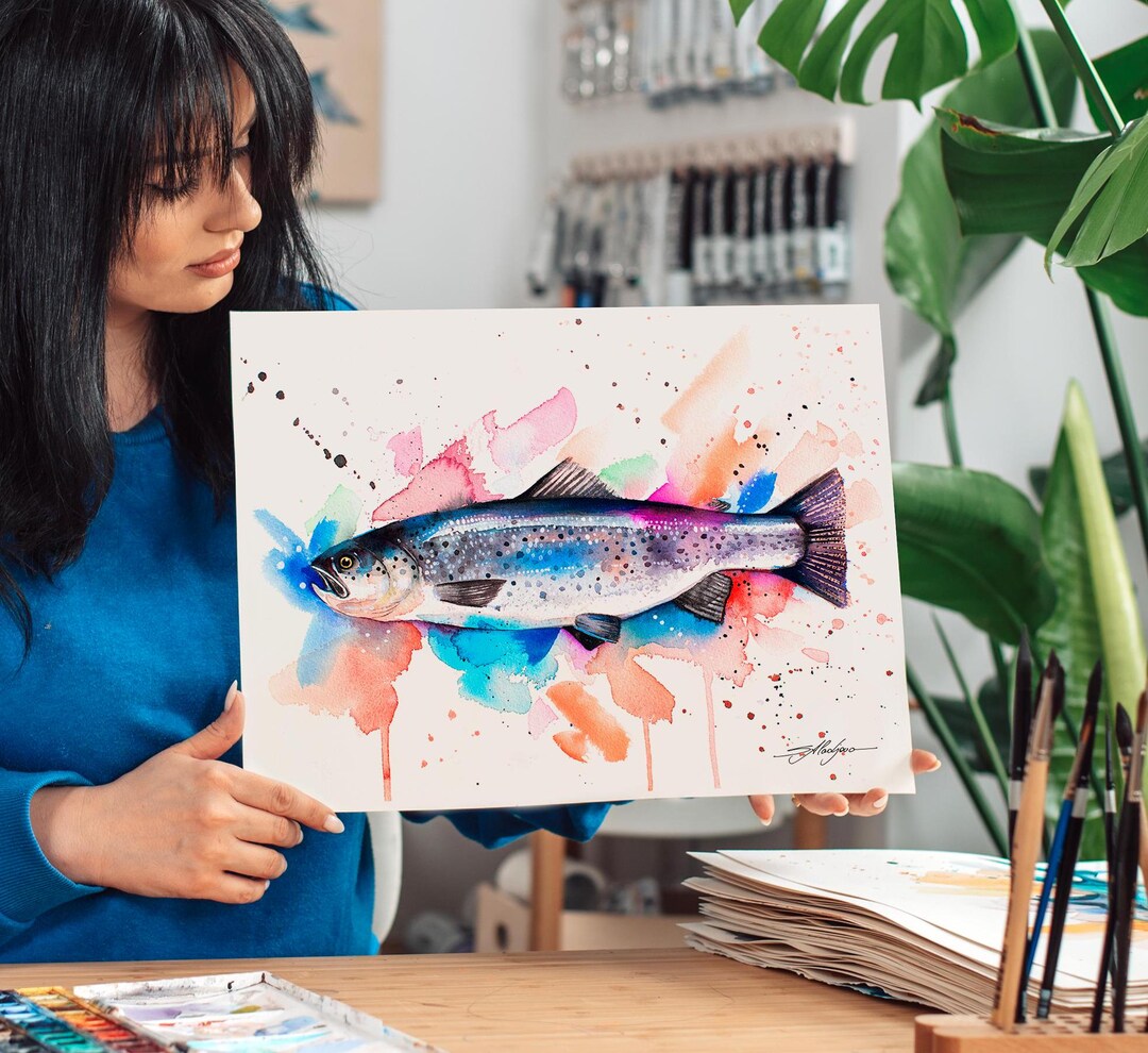 Atlantic Salmon Watercolor Painting Print by Slaveika Aladjova, Art ...