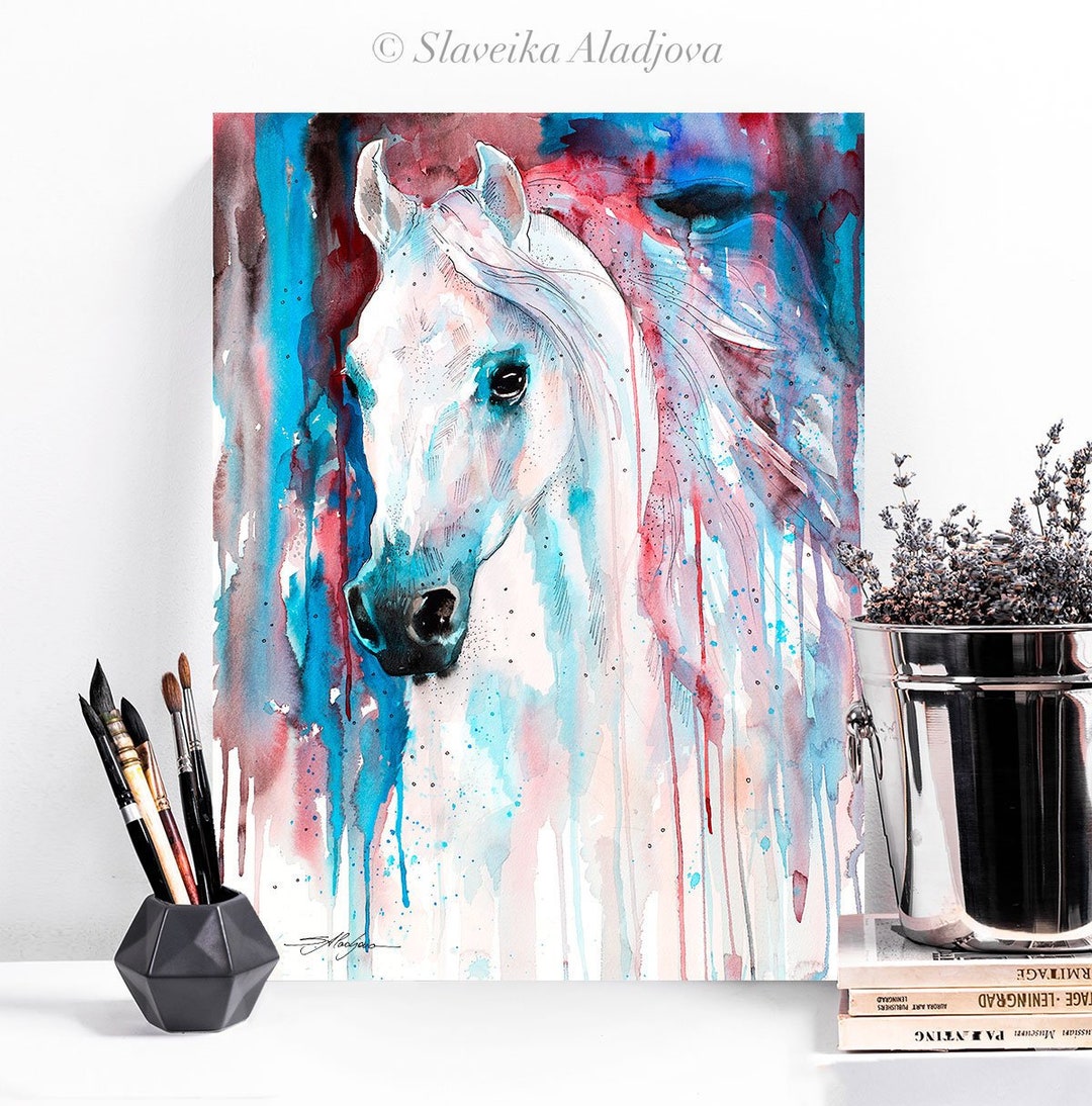 White Horse Watercolor Painting Print by Slaveika Aladjova, Art, Animal ...