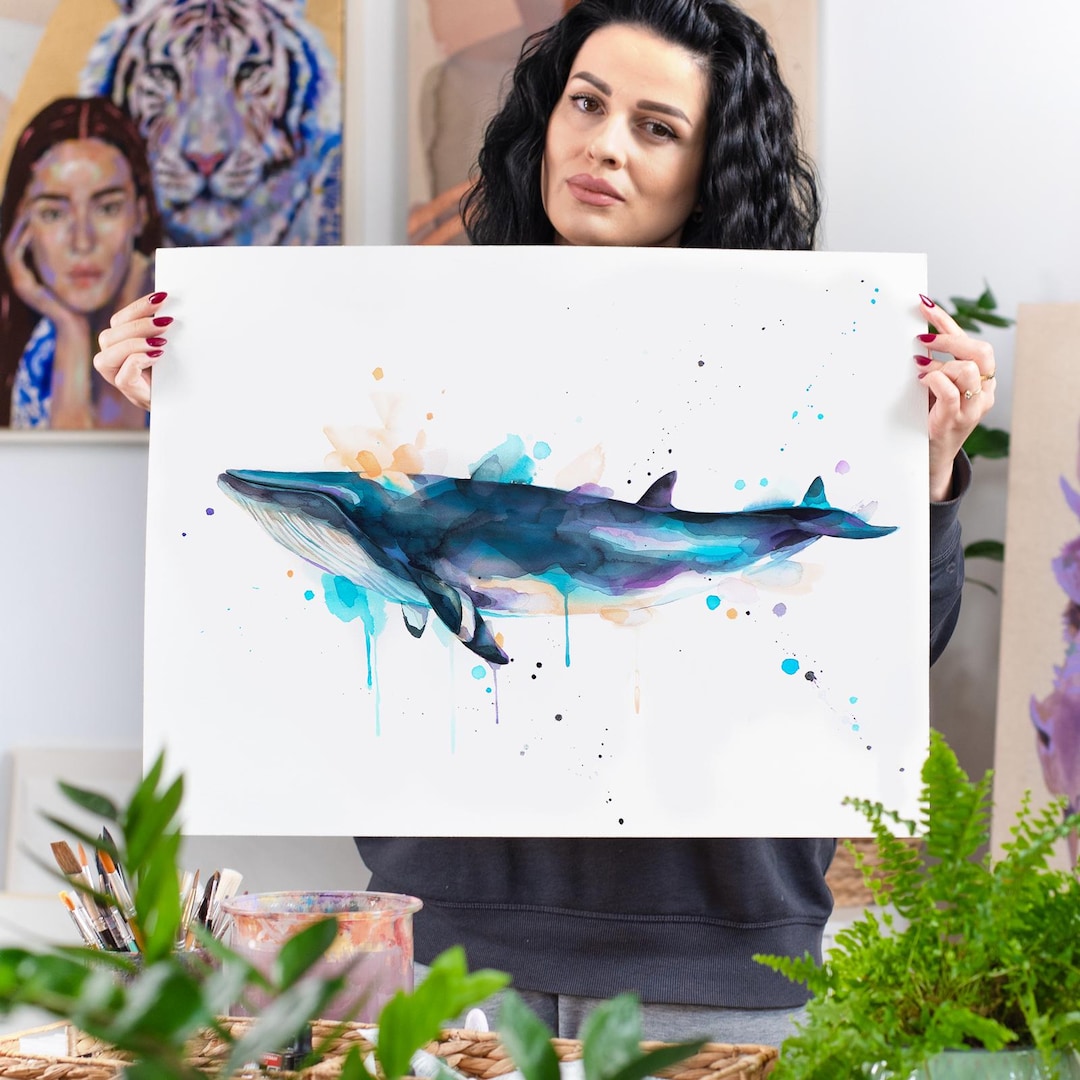 Minke Whale Watercolor Painting Print by Slaveika Aladjova, Art, Animal ...