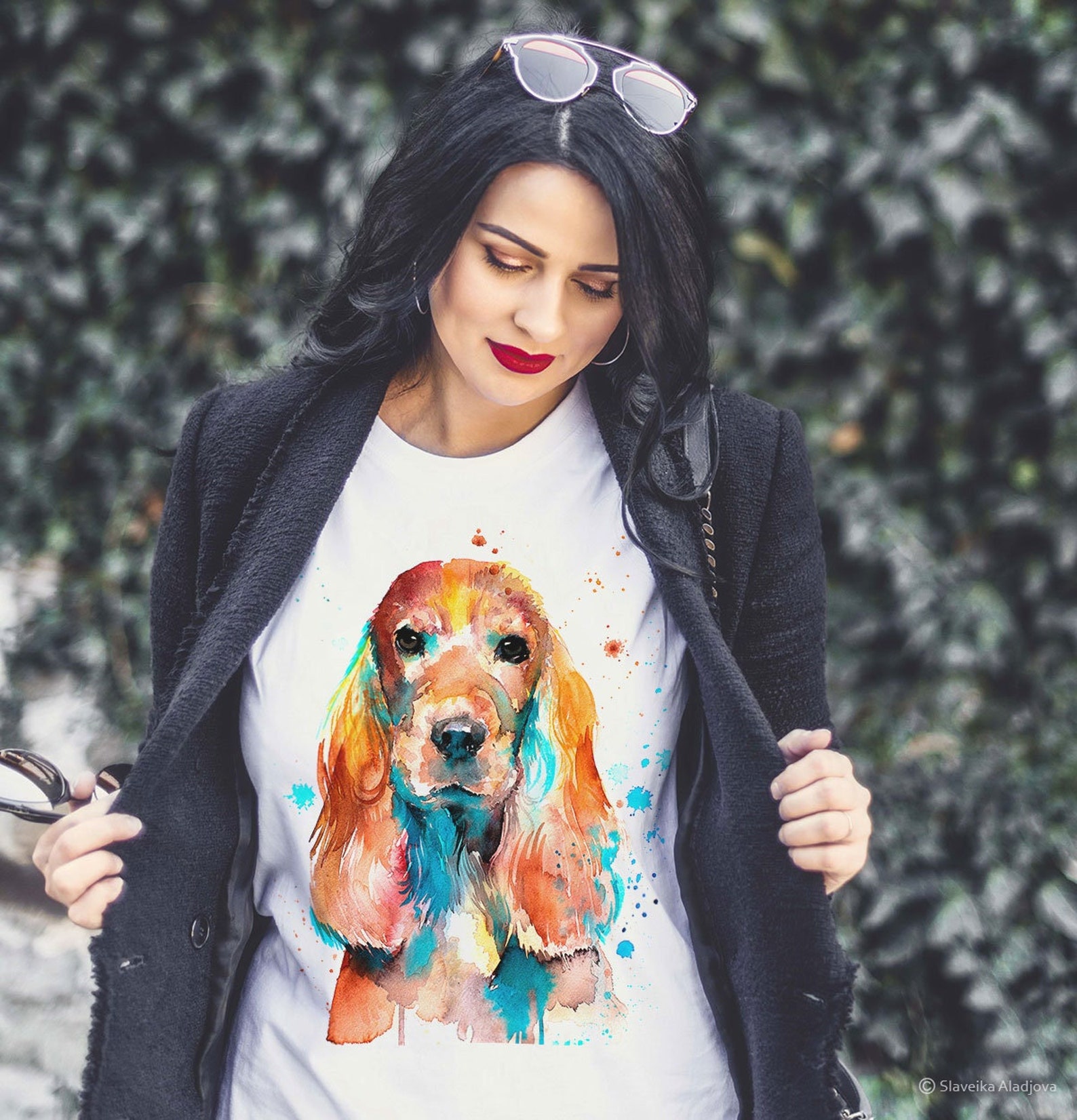 English Cocker Spaniel Watercolor Ladies' T-shirt, Women's Tees, Teen ...