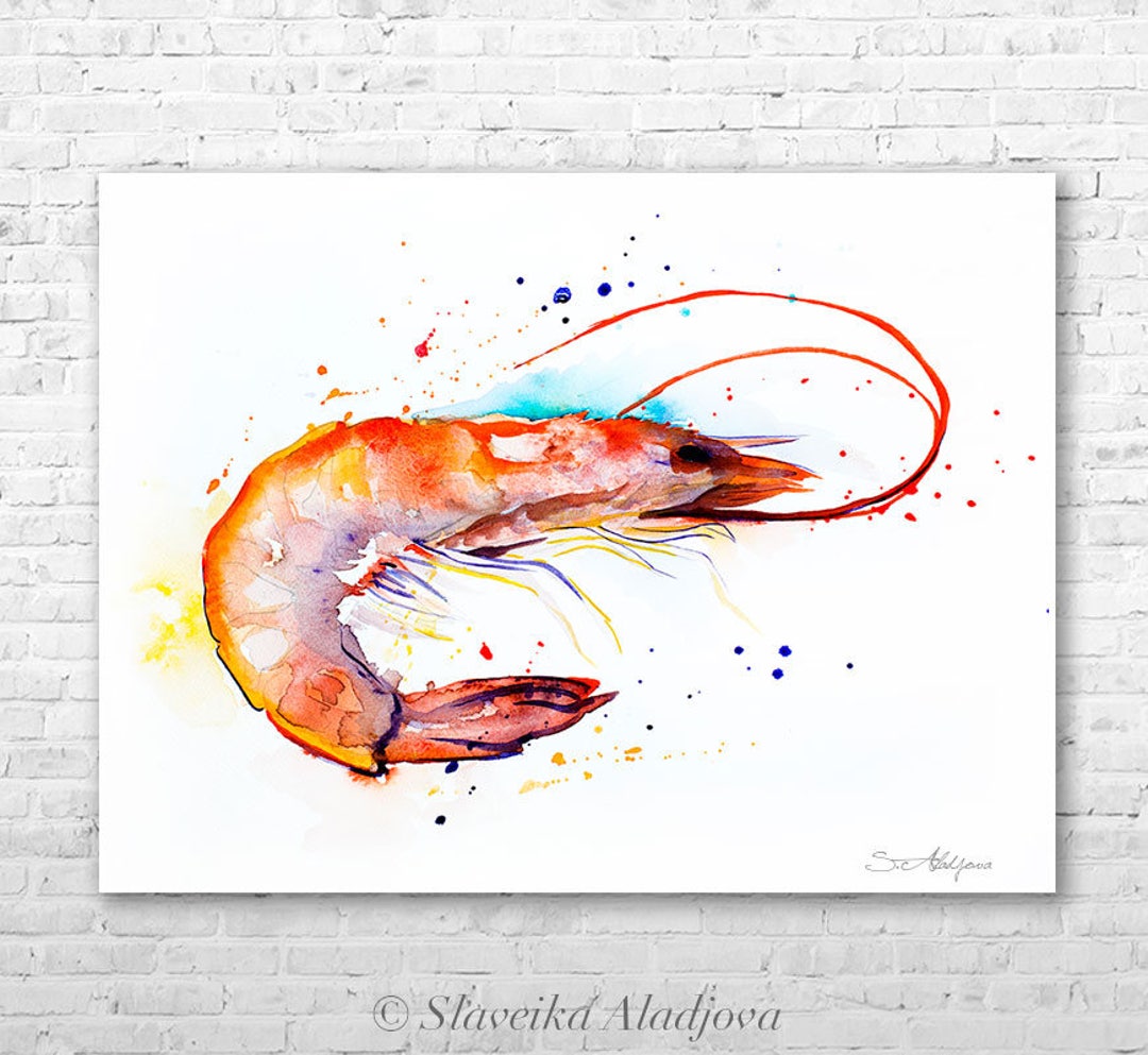 Shrimp Watercolor Painting Print by Slaveika Aladjova, Art, Animal ...