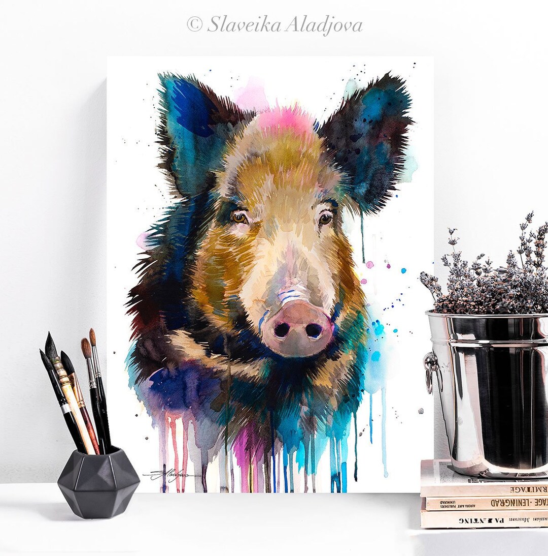 Wild Boar Watercolor Painting Print by Slaveika Aladjova, Art, Animal ...