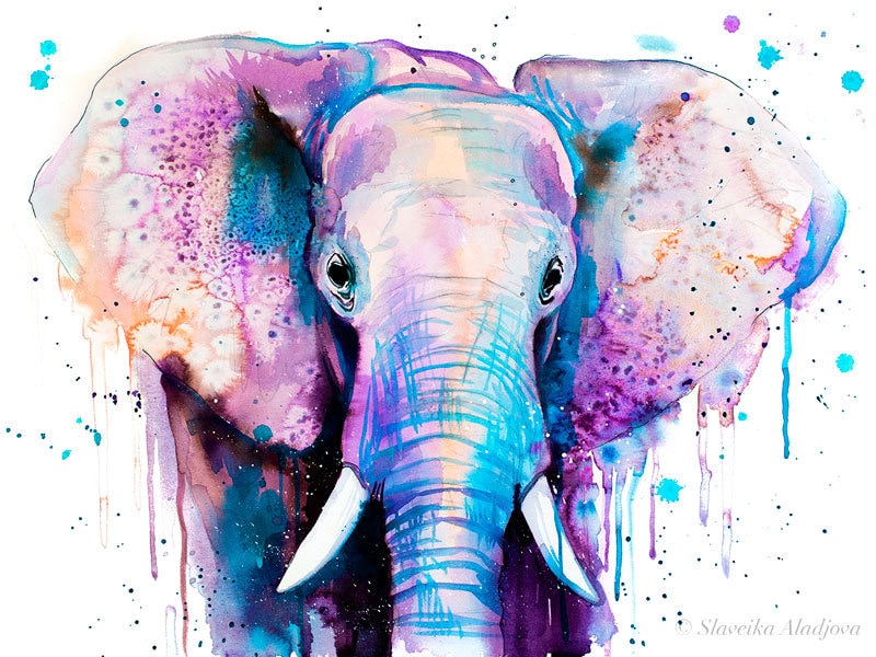 Purple Elephant Watercolor Painting Print by Slaveika - Etsy UK