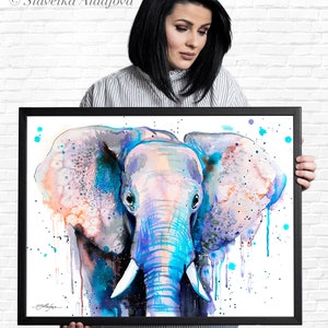 Blue Elephant Head Watercolor Painting Print by Slaveika Aladjova, Art ...