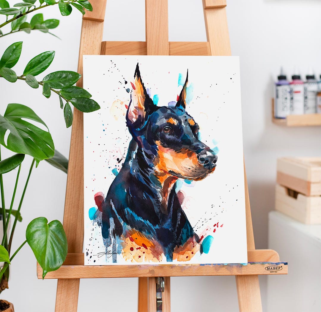 Doberman Watercolor Painting Print by Slaveika Aladjova, Animal ...