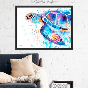 Blue Sea Turtle Watercolor Painting Print by Slaveika Aladjova, Art ...