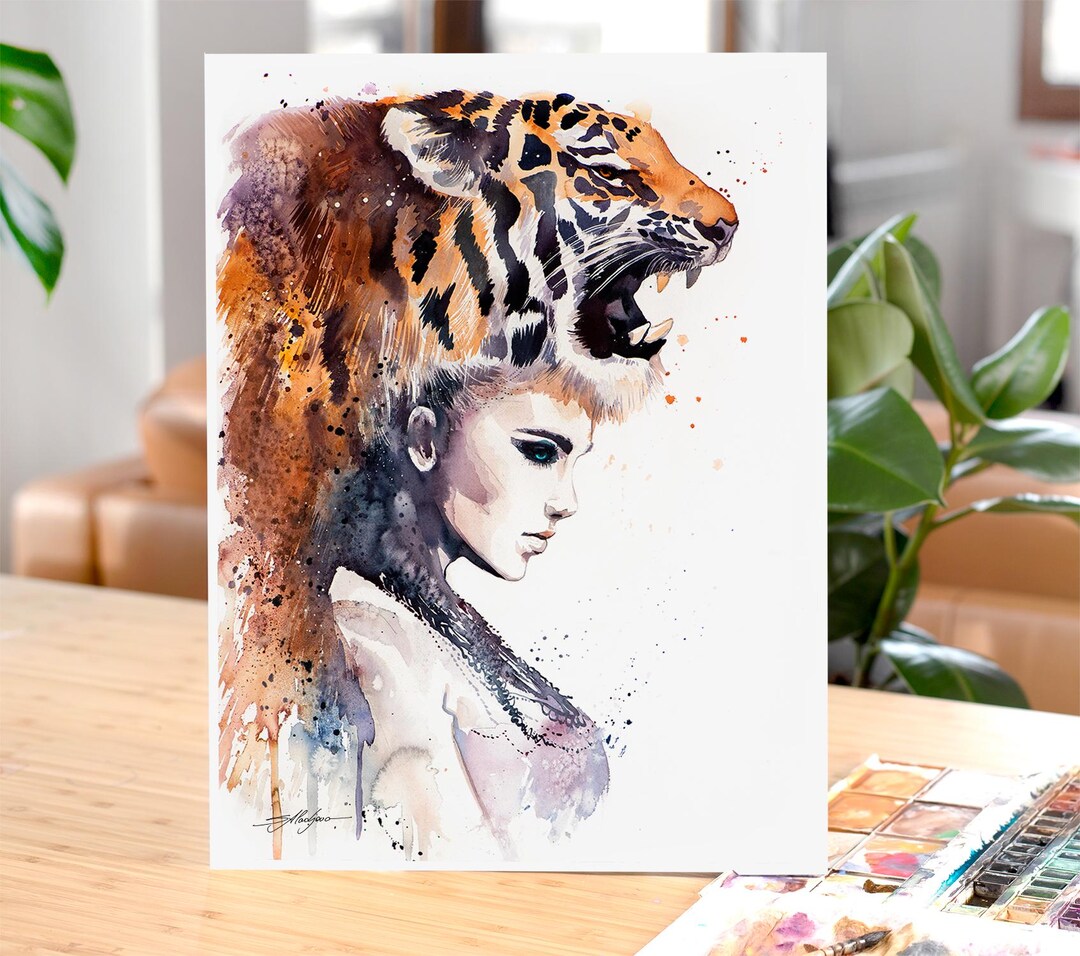 Tiger Girl Limited Edition Watercolor Art Print by Slaveika Aladjova ...