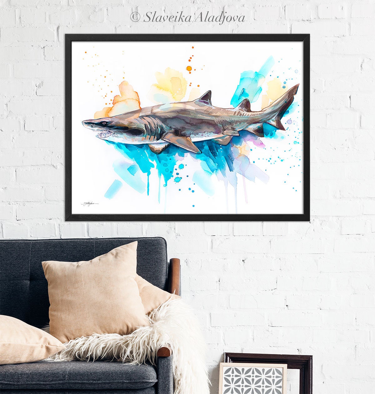 Sand Tiger Shark Watercolor Painting Print by Slaveika | Etsy