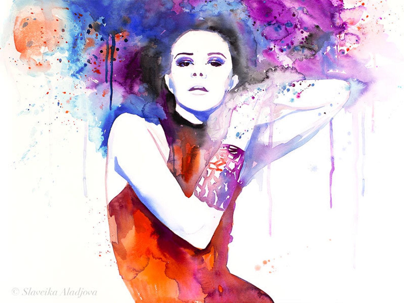 Colorful Girl Watercolor Painting Print by Slaveika Aladjova - Etsy