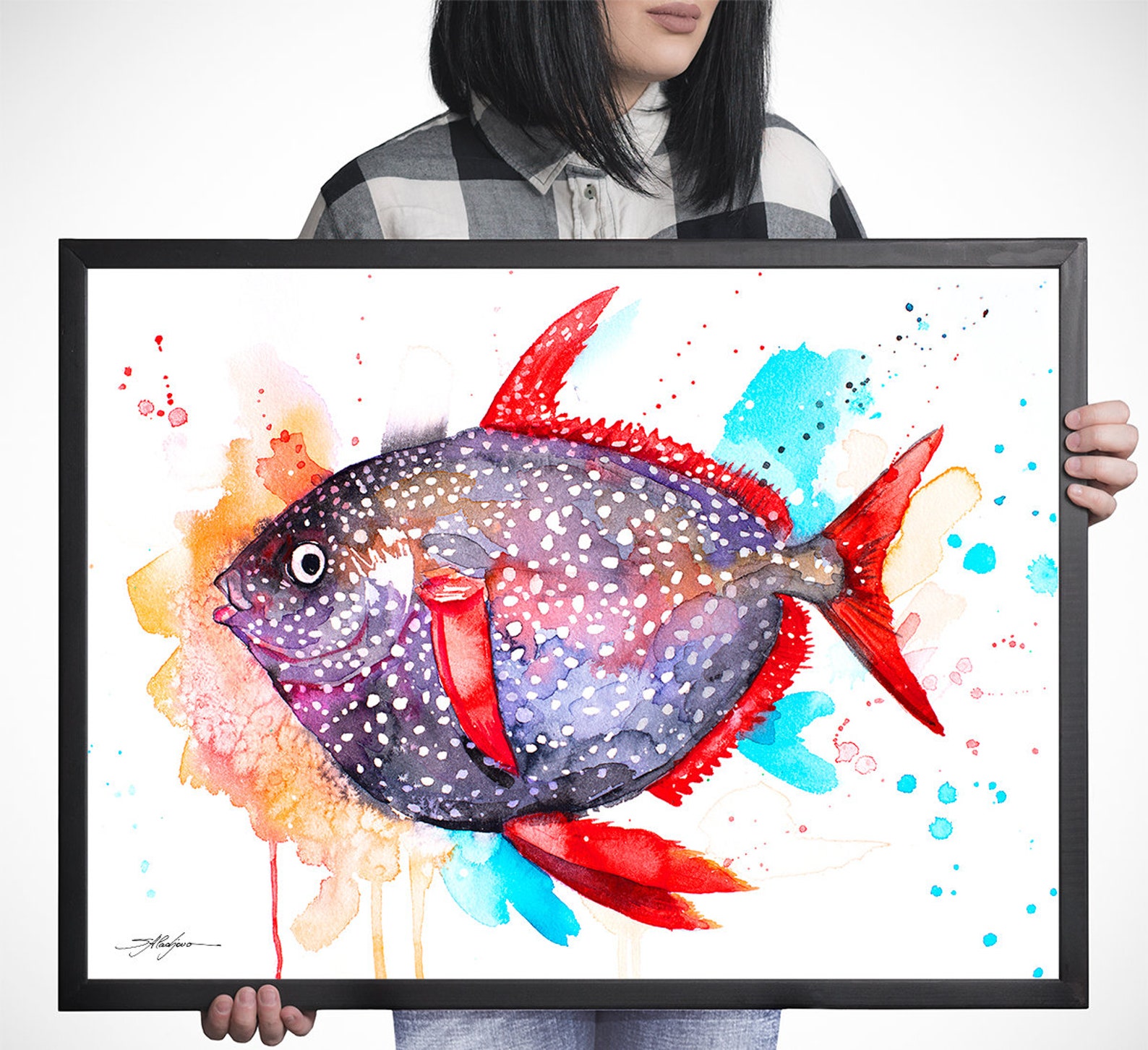 Opah Moonfish Sunfish Watercolor Painting Print by Slaveika | Etsy