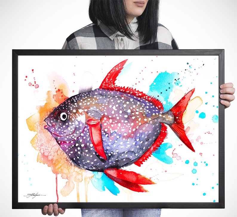 Opah Moonfish Sunfish Watercolor Painting Print by Slaveika | Etsy
