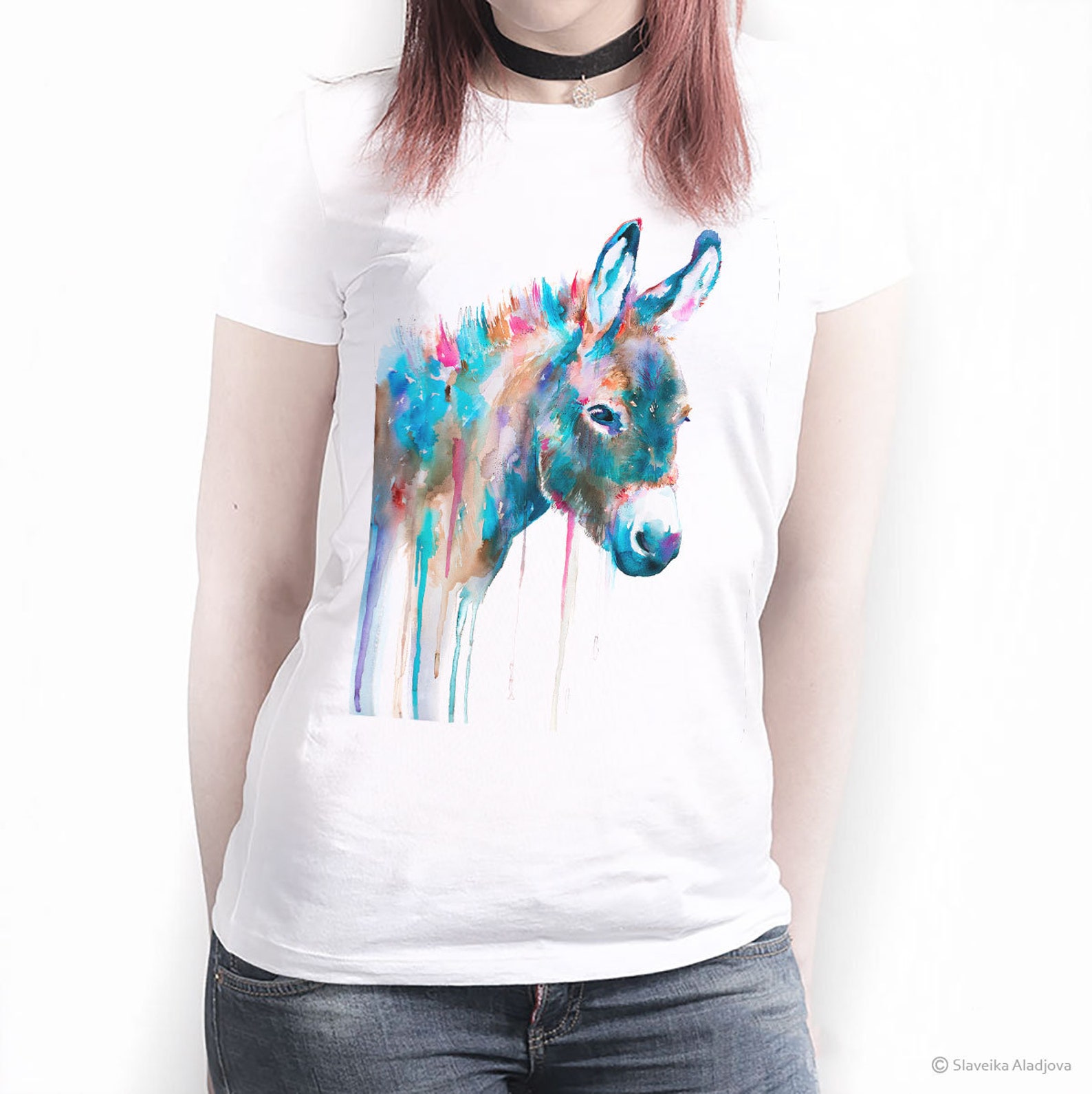 Donkey T-shirt, Watercolor Unisex T-shirt, Men's Tees, Donkey Lover ...