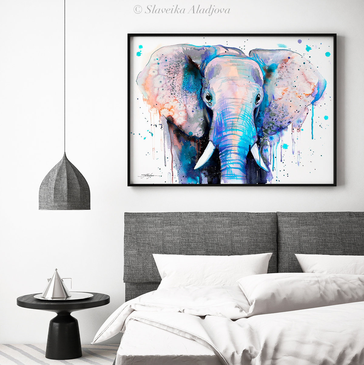 Blue Elephant Head Watercolor Painting Print by Slaveika Aladjova, Art ...