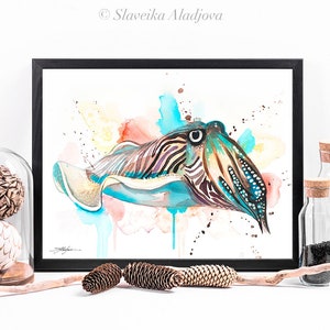 Common Cuttlefish Watercolor Painting Print by Slaveika Aladjova, Art ...