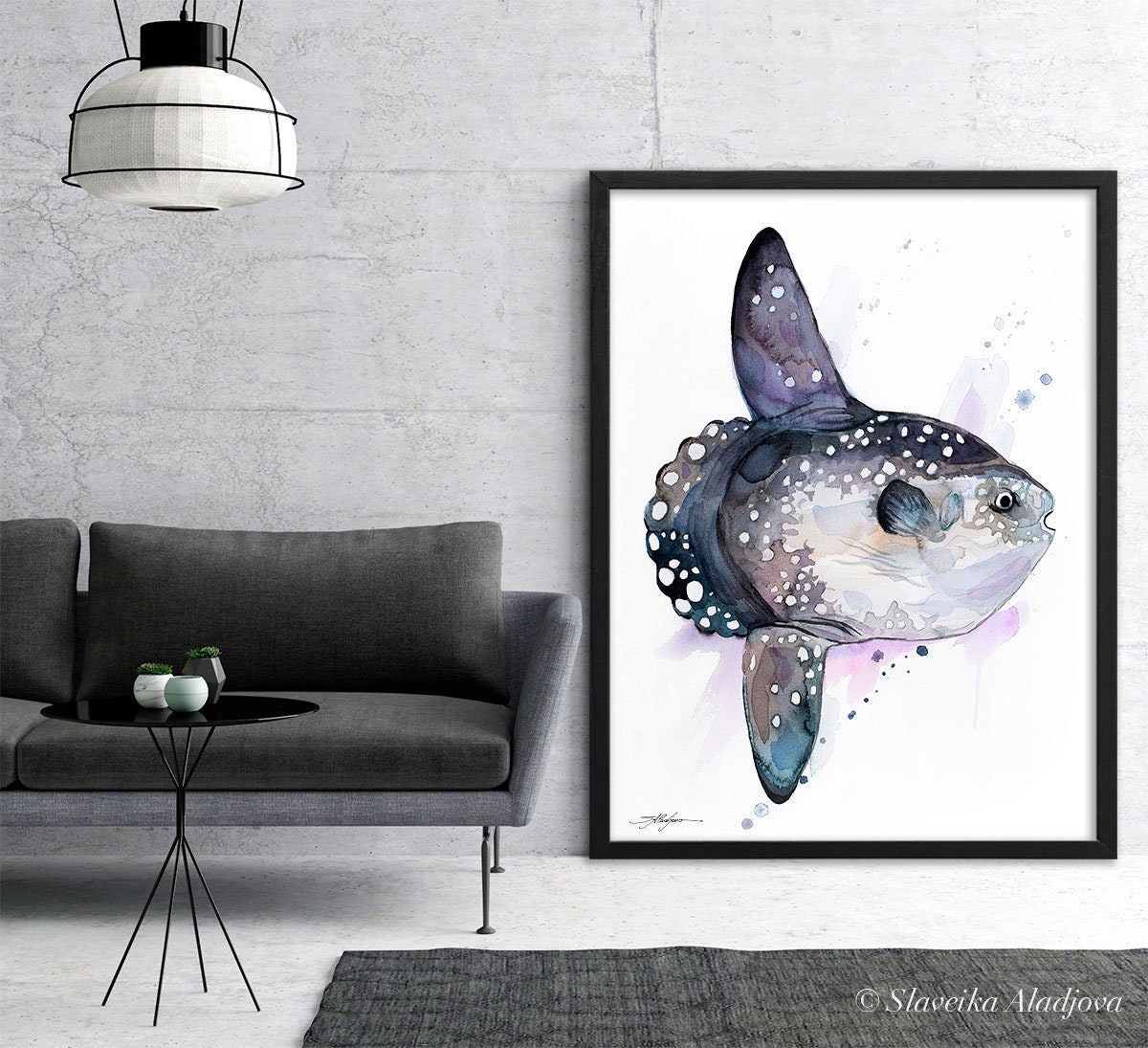 Sunfish Mola Mola Ocean Sunfish Watercolor Painting Print by | Etsy
