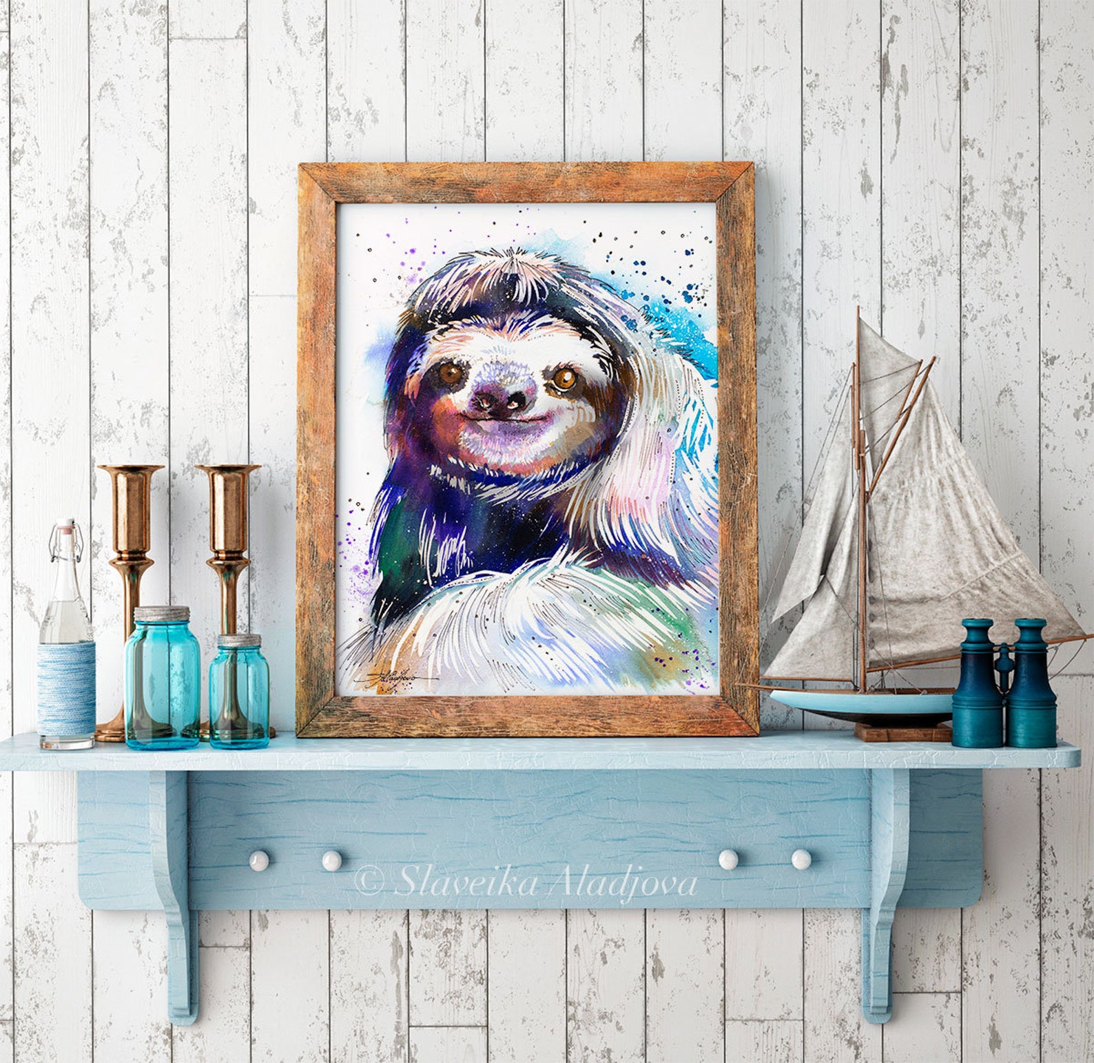 Three-toed Sloth Watercolor Painting Print by Slaveika - Etsy Australia