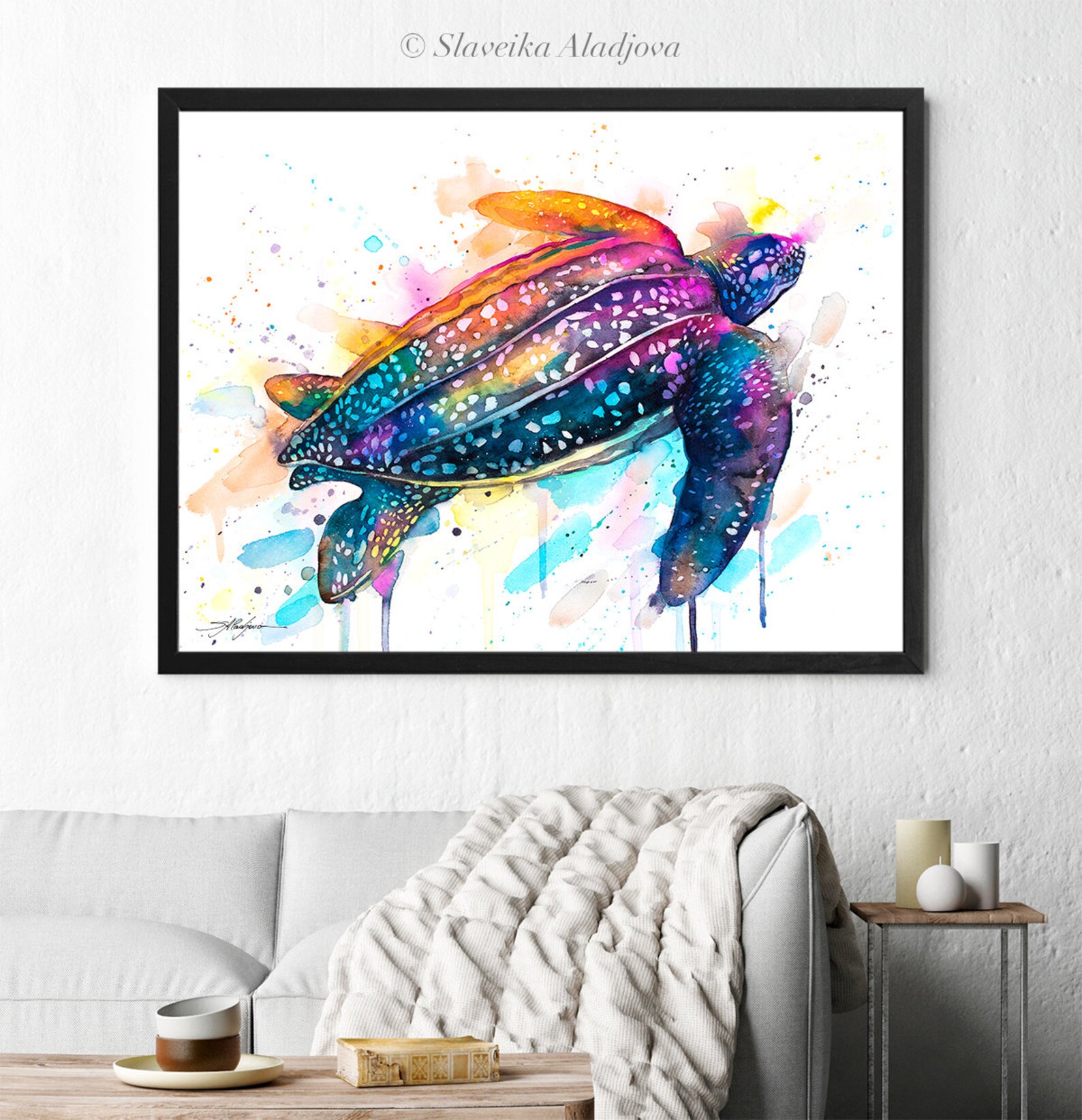 Leatherback Sea Turtle Watercolor Painting Print by Slaveika - Etsy