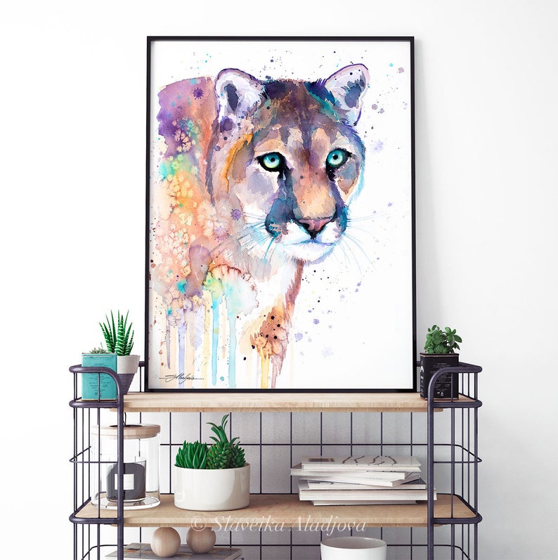 Puma watercolor painting print by Slaveika Aladjova art | Etsy
