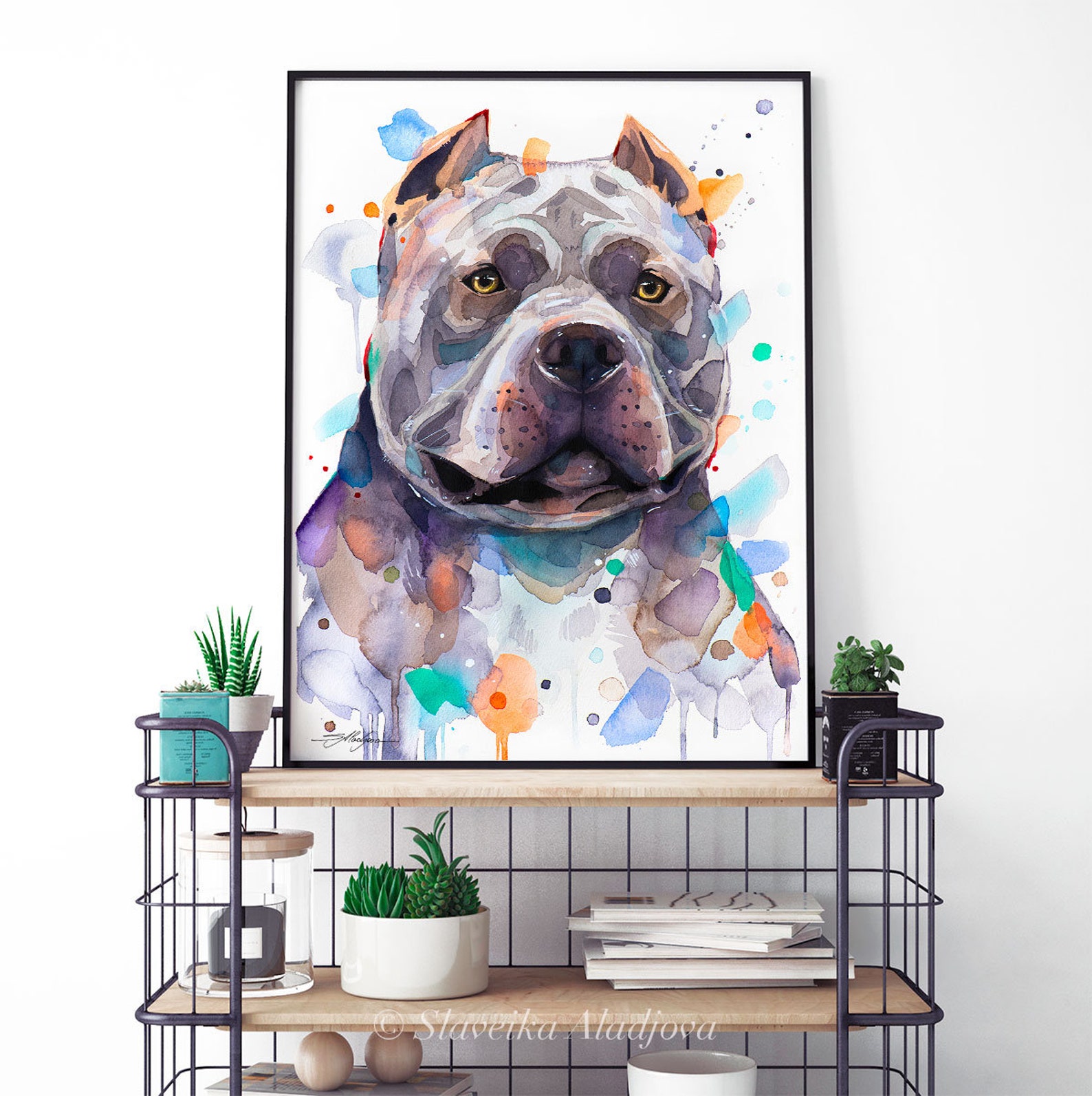American Bully Dog Limited Edition Watercolor Art Print by Slaveika ...